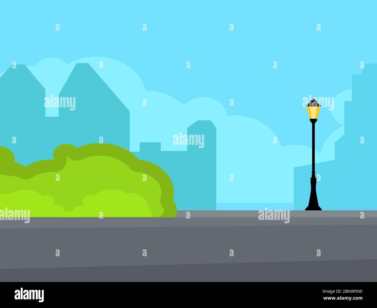 Vintage streetlight on the street near road. Horizontal vector ...