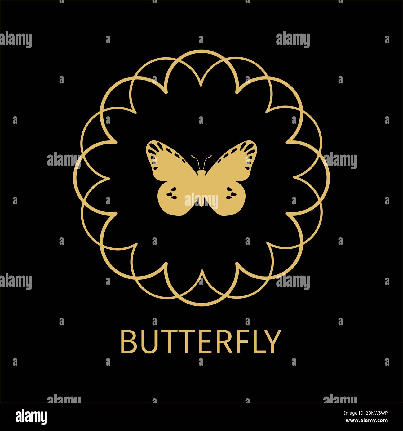 Label with butterfly in calligraphy framework on dark background ...