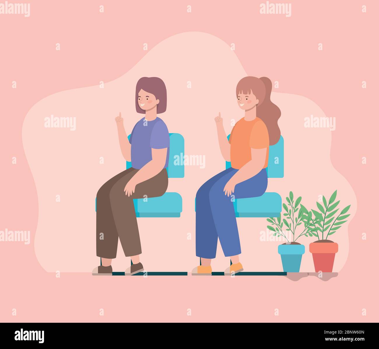 happy women cartoons sitting on seats vector design Stock Vector Image ...