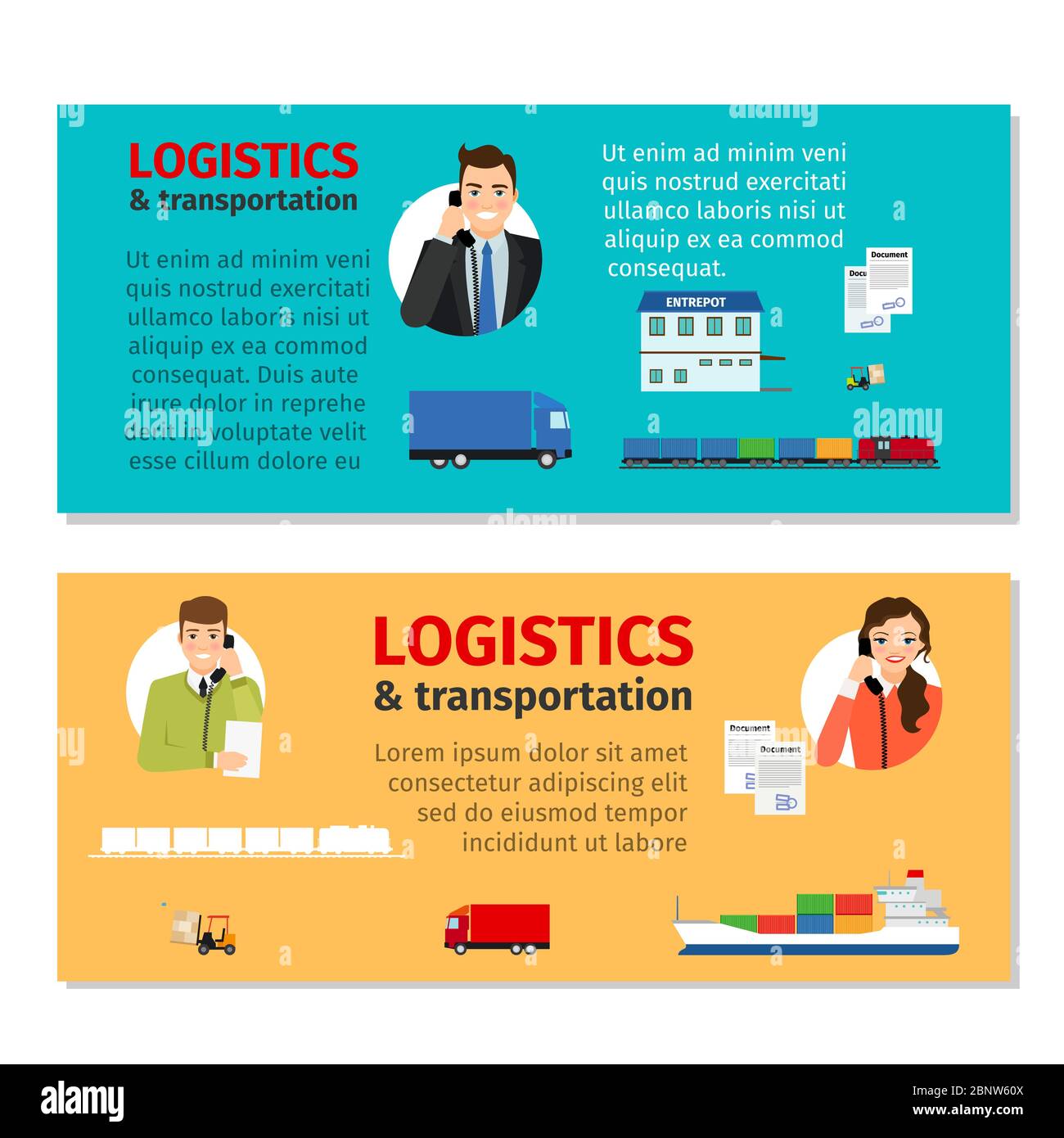 Logistics and transportation horizontal flyers design. Vector ...