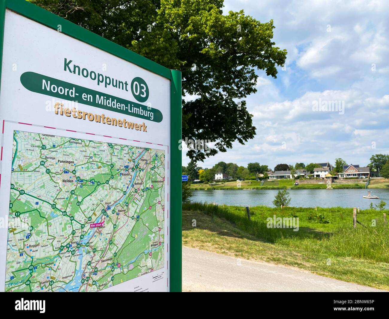 Beesel, Netherlands - May 16. 2020: Information sign and map (knooppunt ...