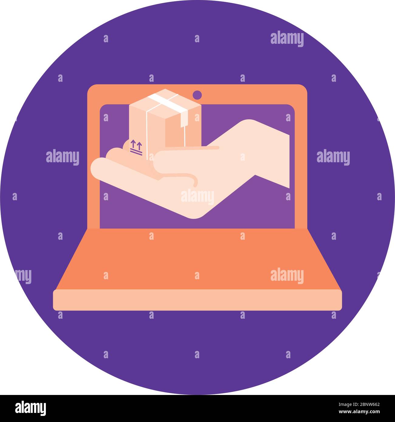 laptop with hand lifting box delivery block style Stock Vector Image ...