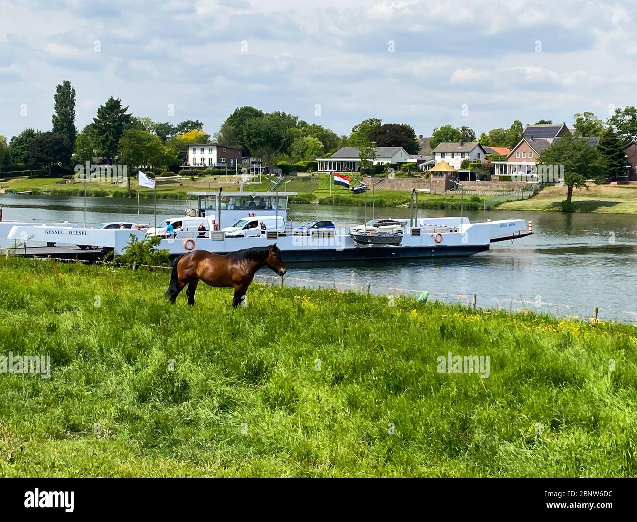 Kessel, Netherlands - May 16. 2020: View from Beesel over green ...