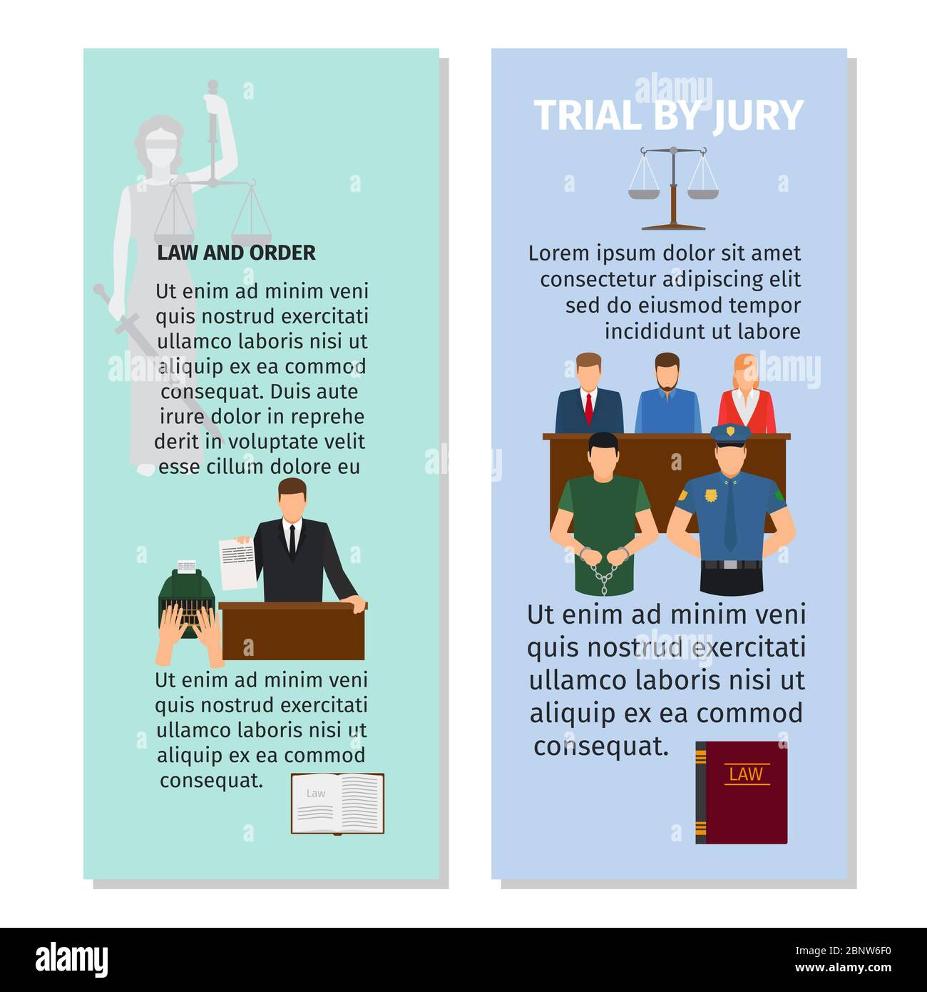 Jury and order concept vertical flyers design. Vector illustration ...
