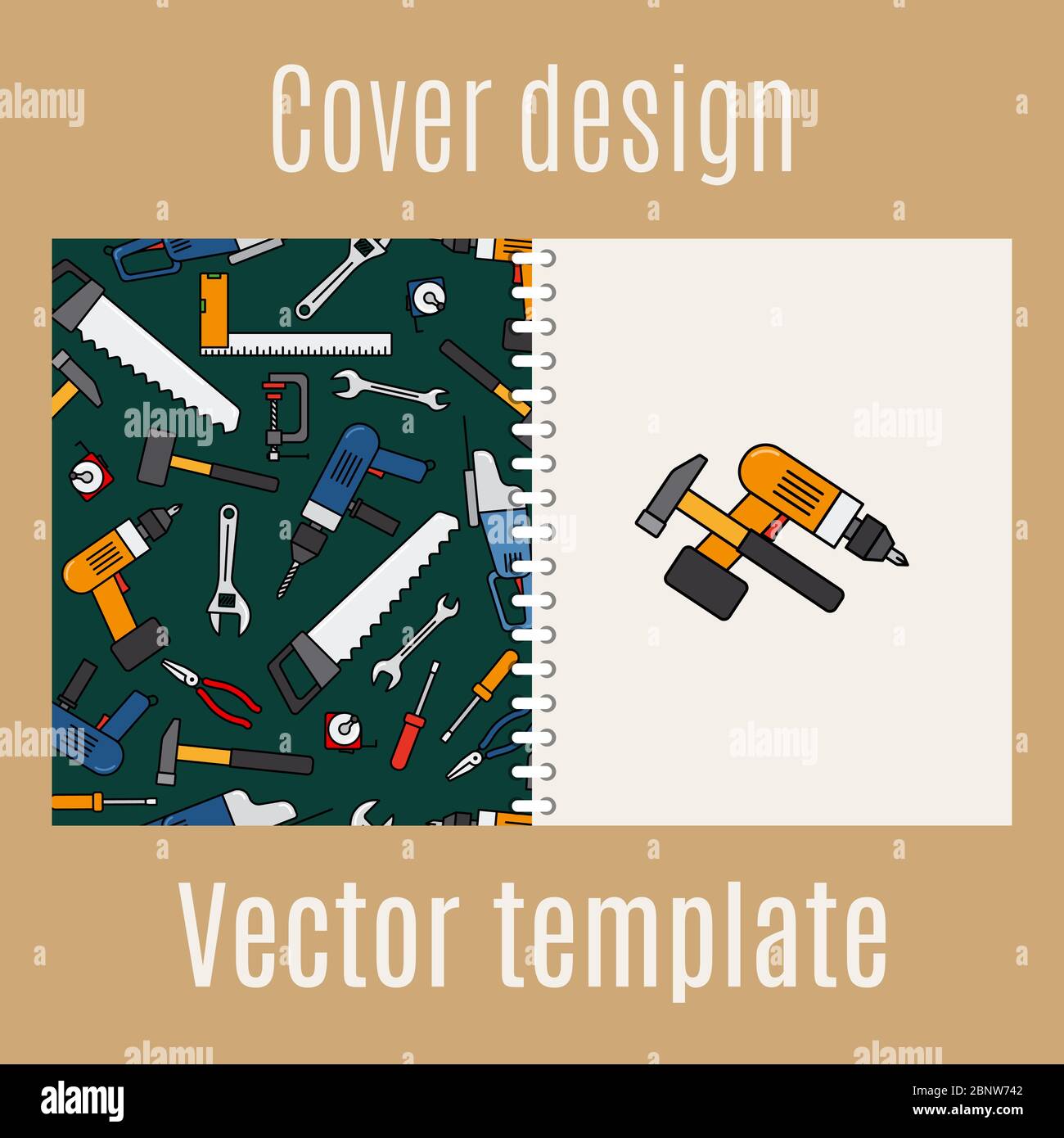 Cover design for print with constraction tools pattern, vector ...