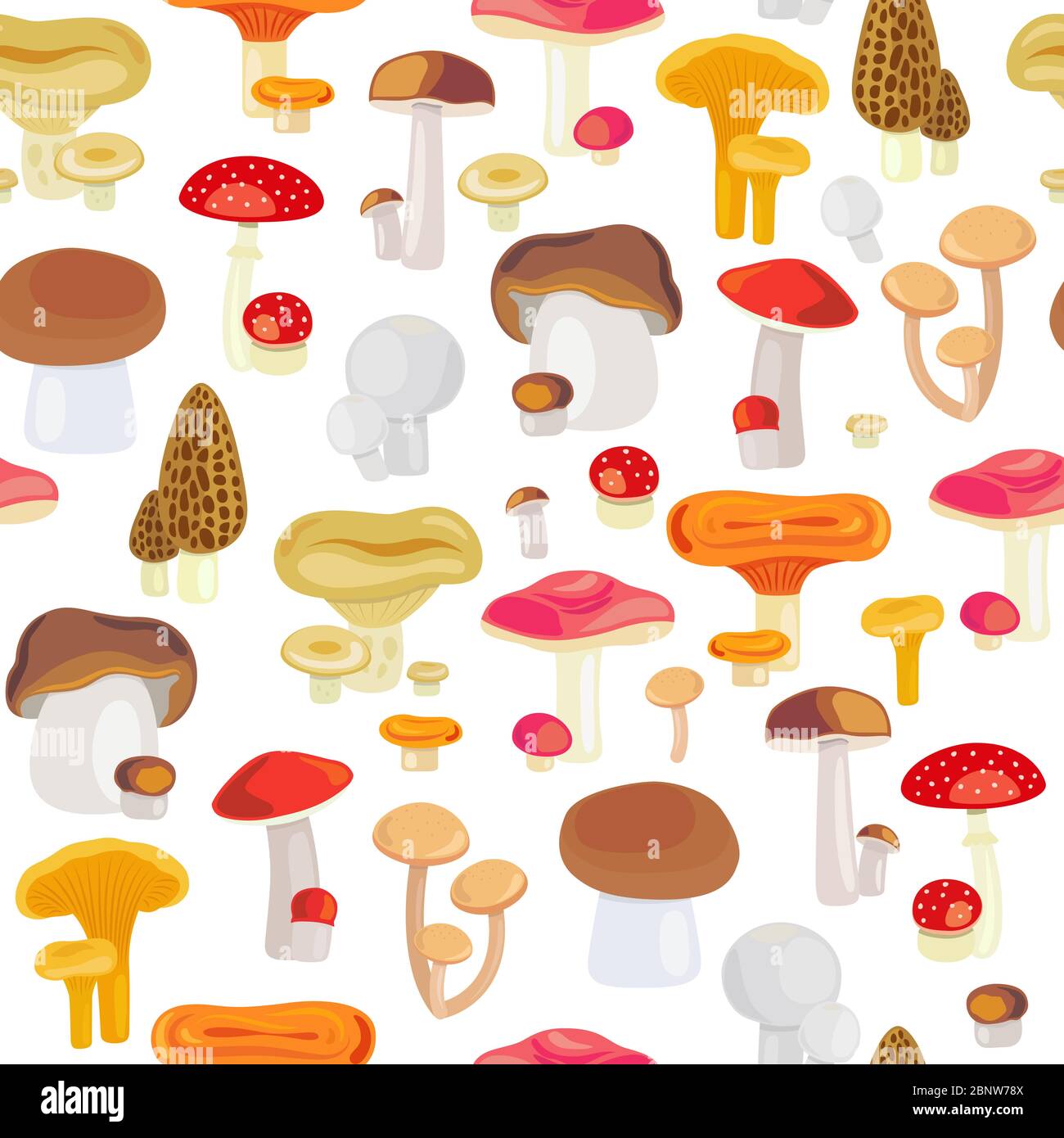 Vector mushroom forest seamless pattern on white background Stock ...