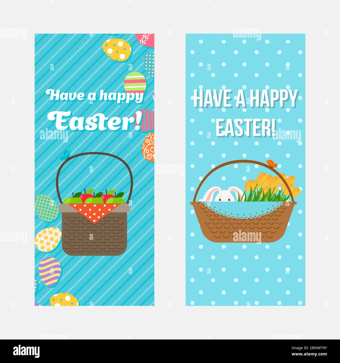 Happy Easter vertical flyers template with eggs and easter basket ...