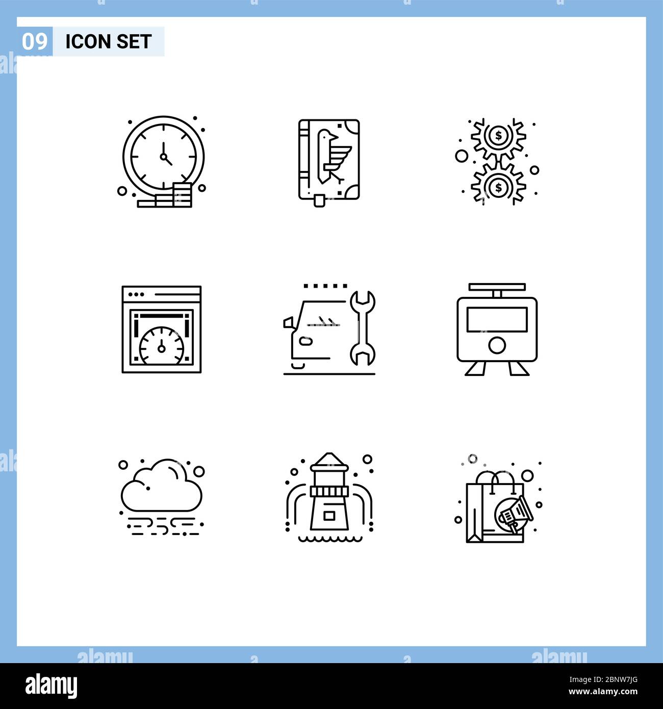 Stock Vector Icon Pack of 9 Line Signs and Symbols for web speed ...