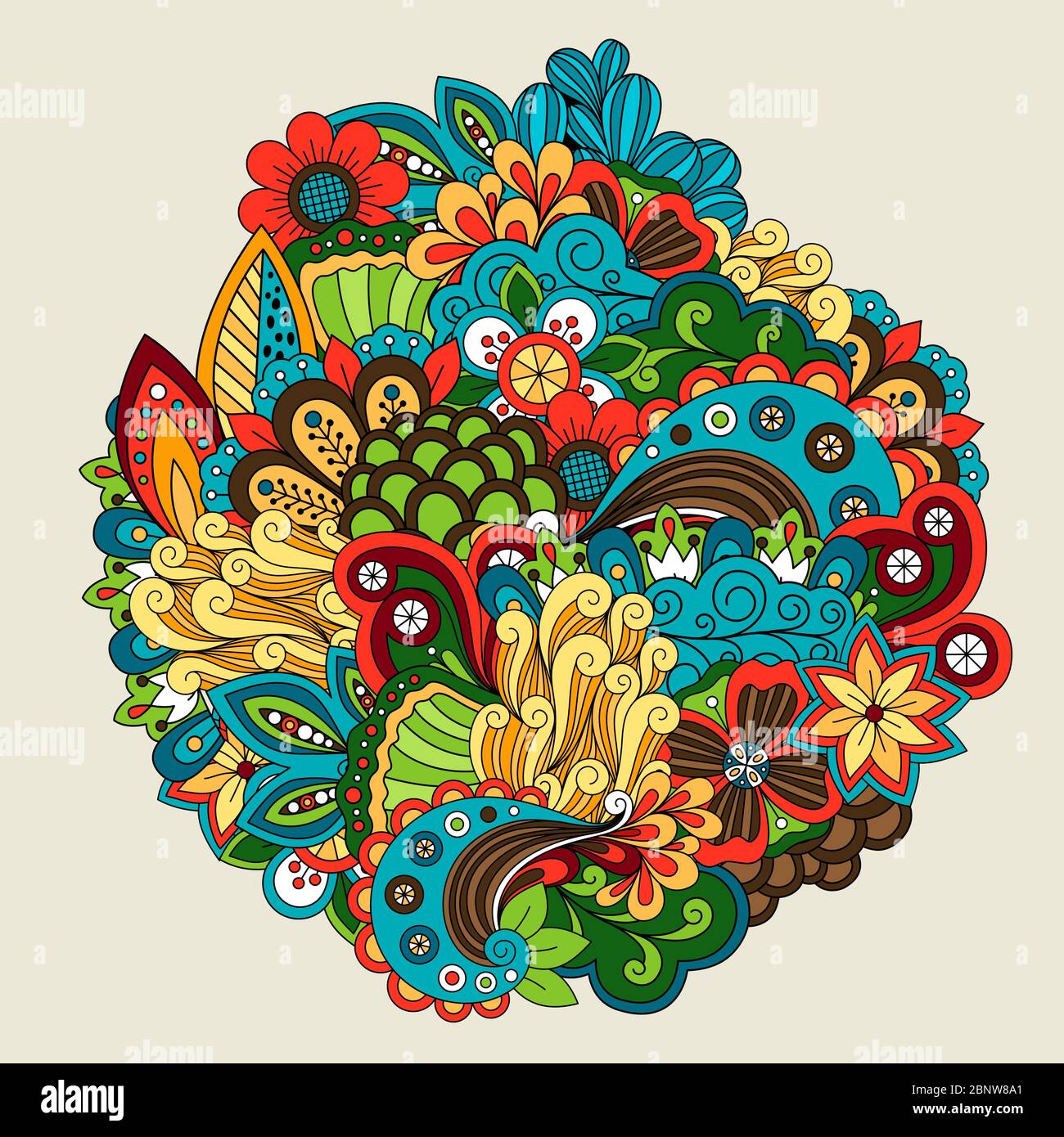 Vector set of doodle flowers. Linear doodle flower set on white Stock ...