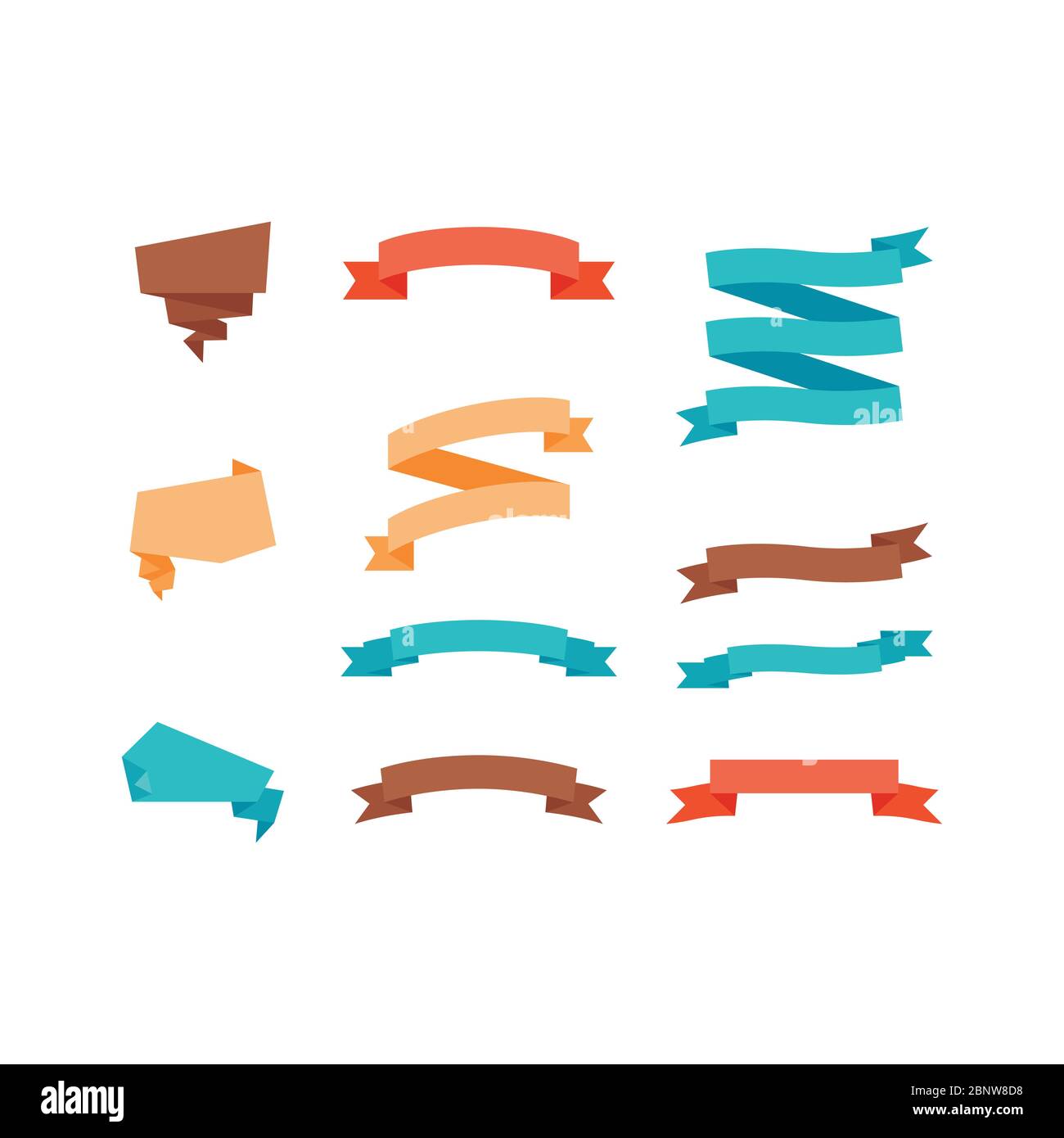 Different colorful ribbons in trendy style set isolated on white ...