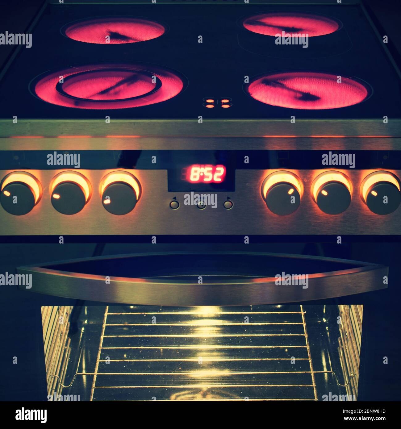 Electric ceramic stove inside the kitchen. Nice detail of a home ...