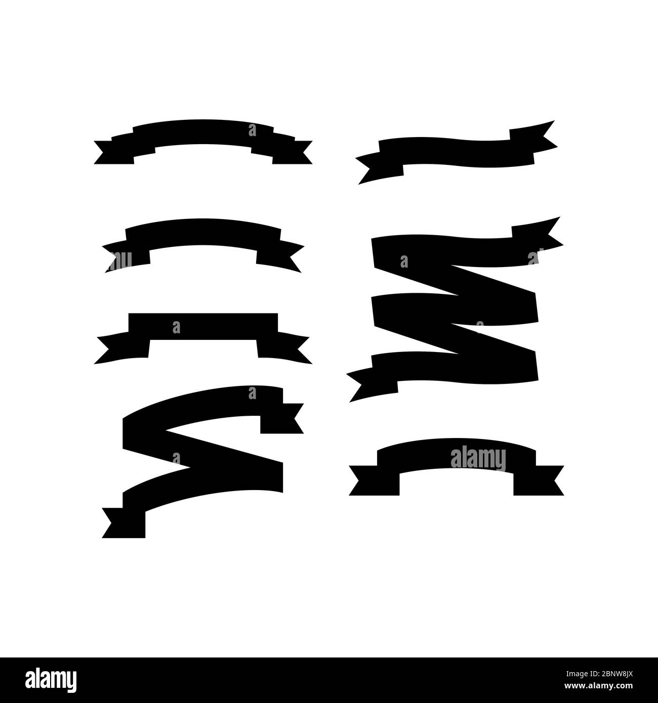 Ribbons silhouettes set isolated on white. Vector illustration Stock ...