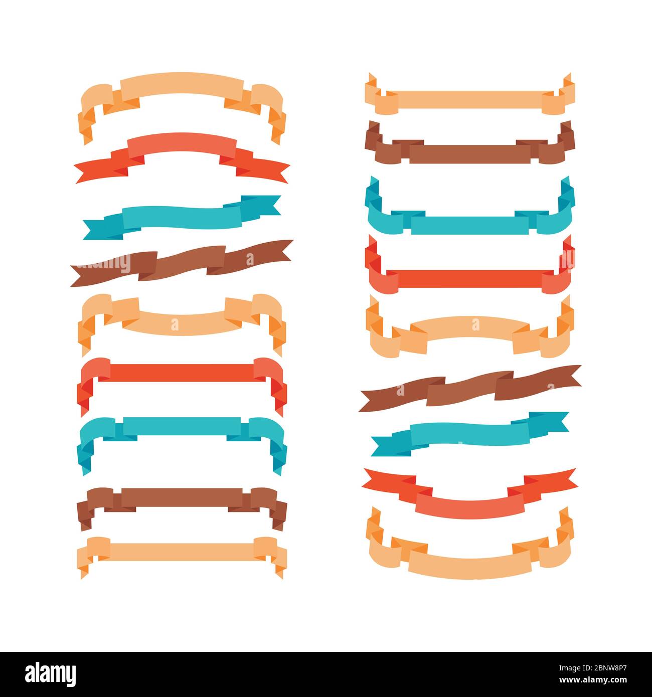 Colorful modern ribbons in trendy style set isolated on white. Vector ...