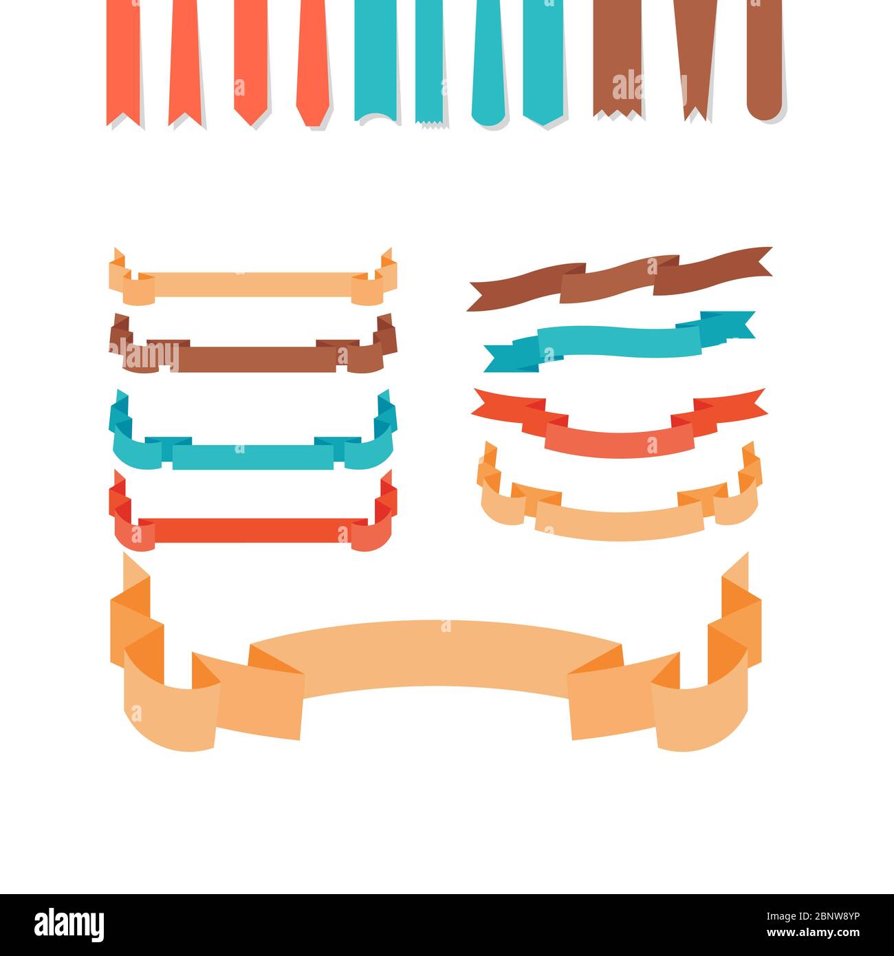 Flat style ribbons set isolated on white. Vector illustration Stock ...