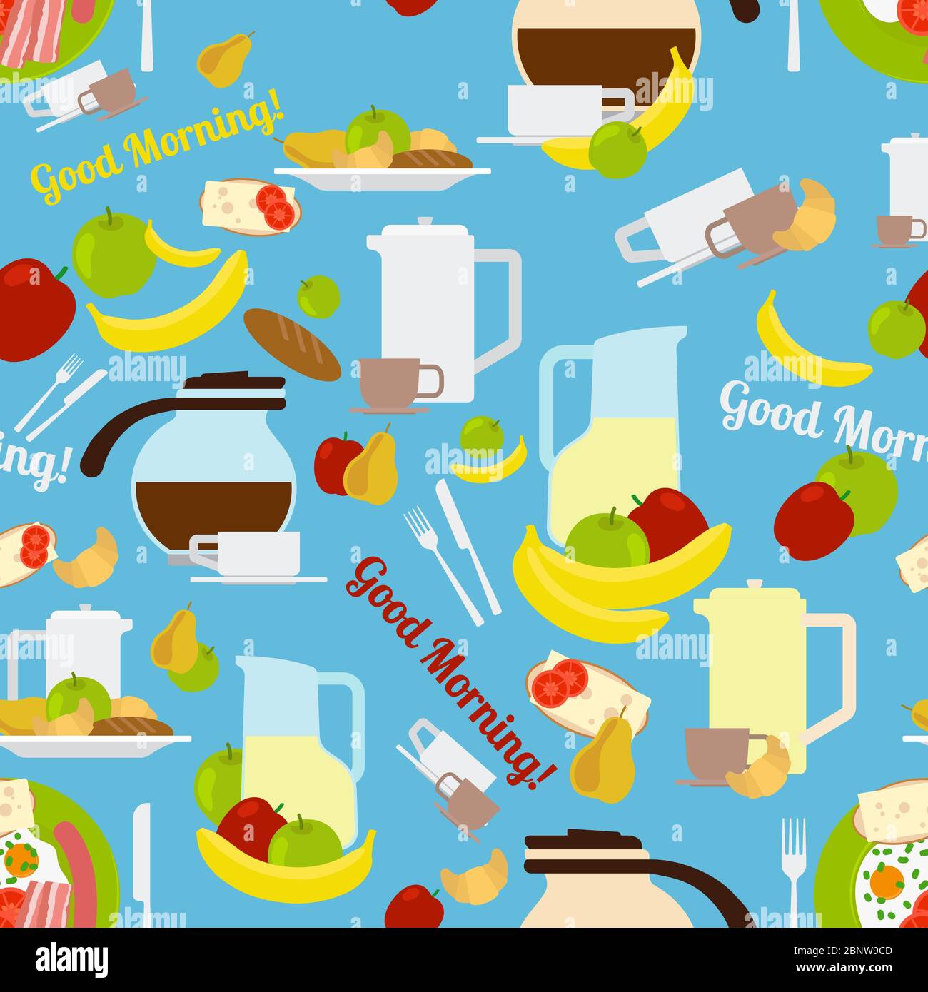 Breakfast morning elements seamless pattern. Vector illustration Stock ...