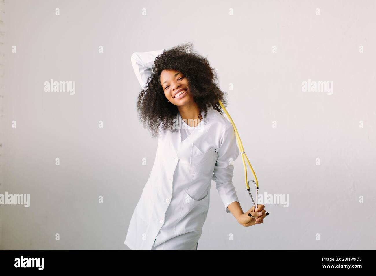 pretty african american female intern nurse isolated on white ...