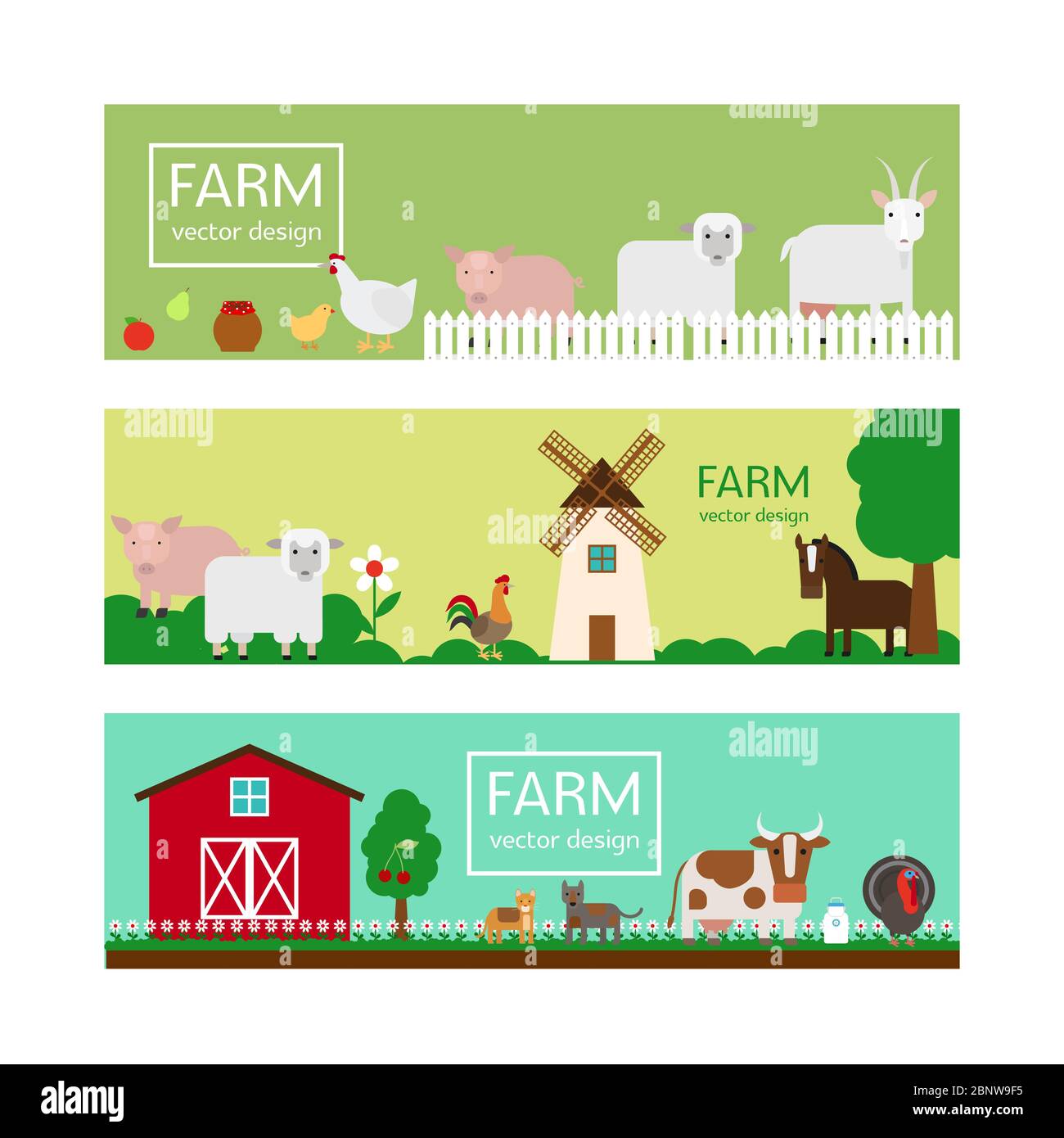 Farm animals in flat style vector banner templates Stock Vector Image ...