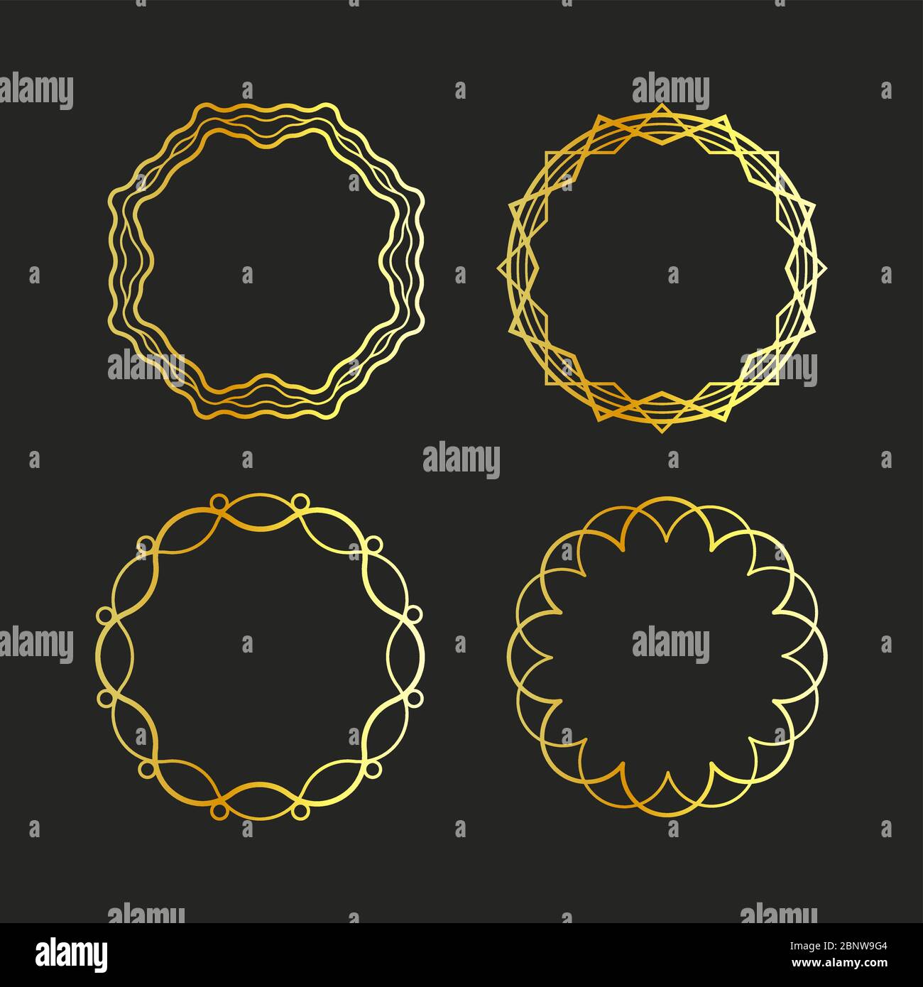 Golden outline emblems and badges frames set. Vector illustration Stock ...