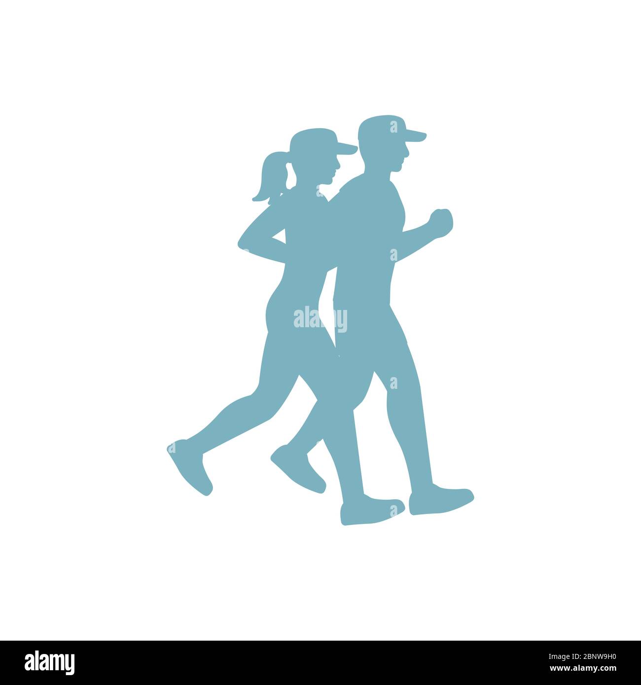 Run couple blue silhouette on white background. Vector illustration ...