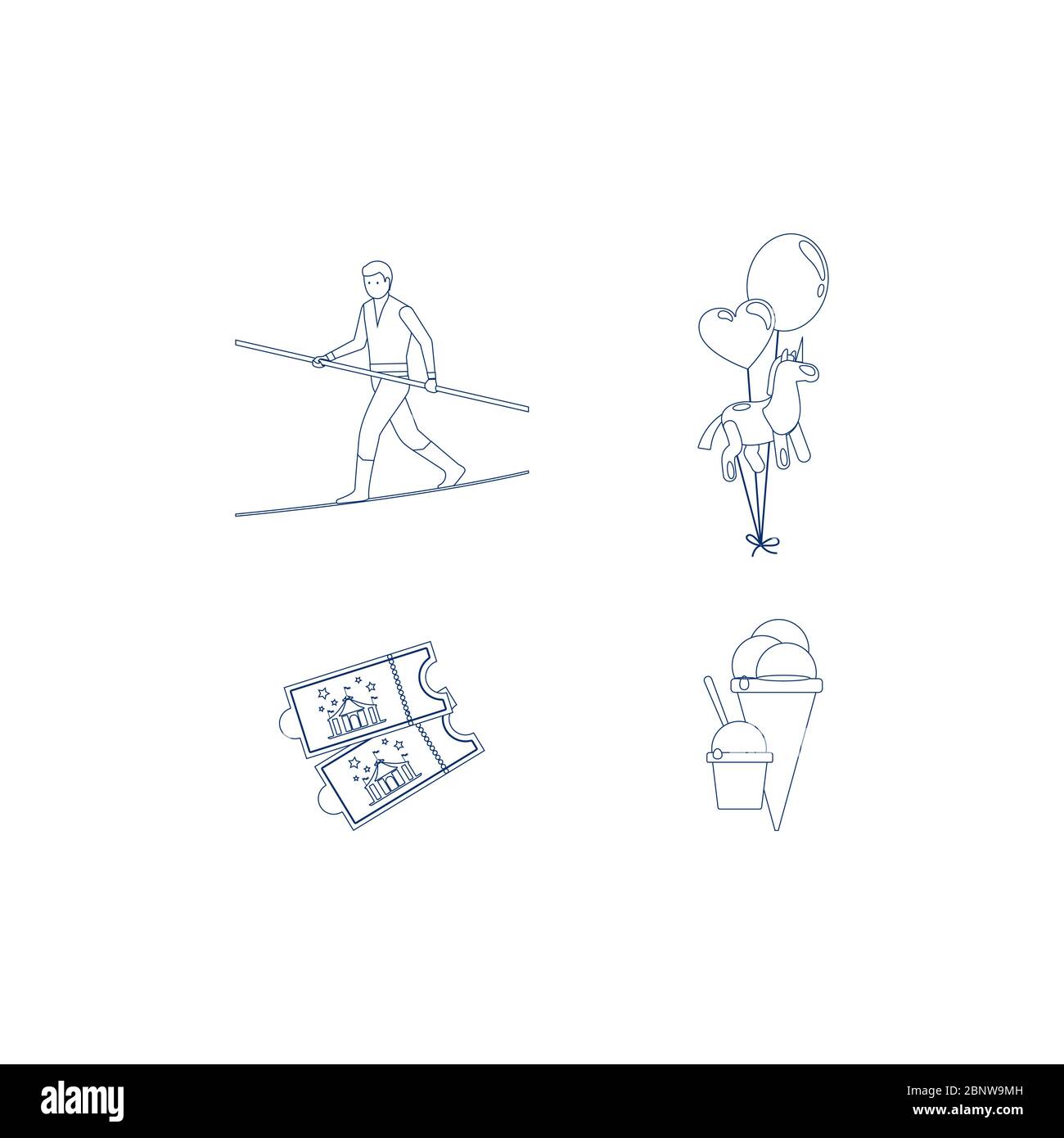 Circus blue line art icons. Vector illustration Stock Vector Image ...