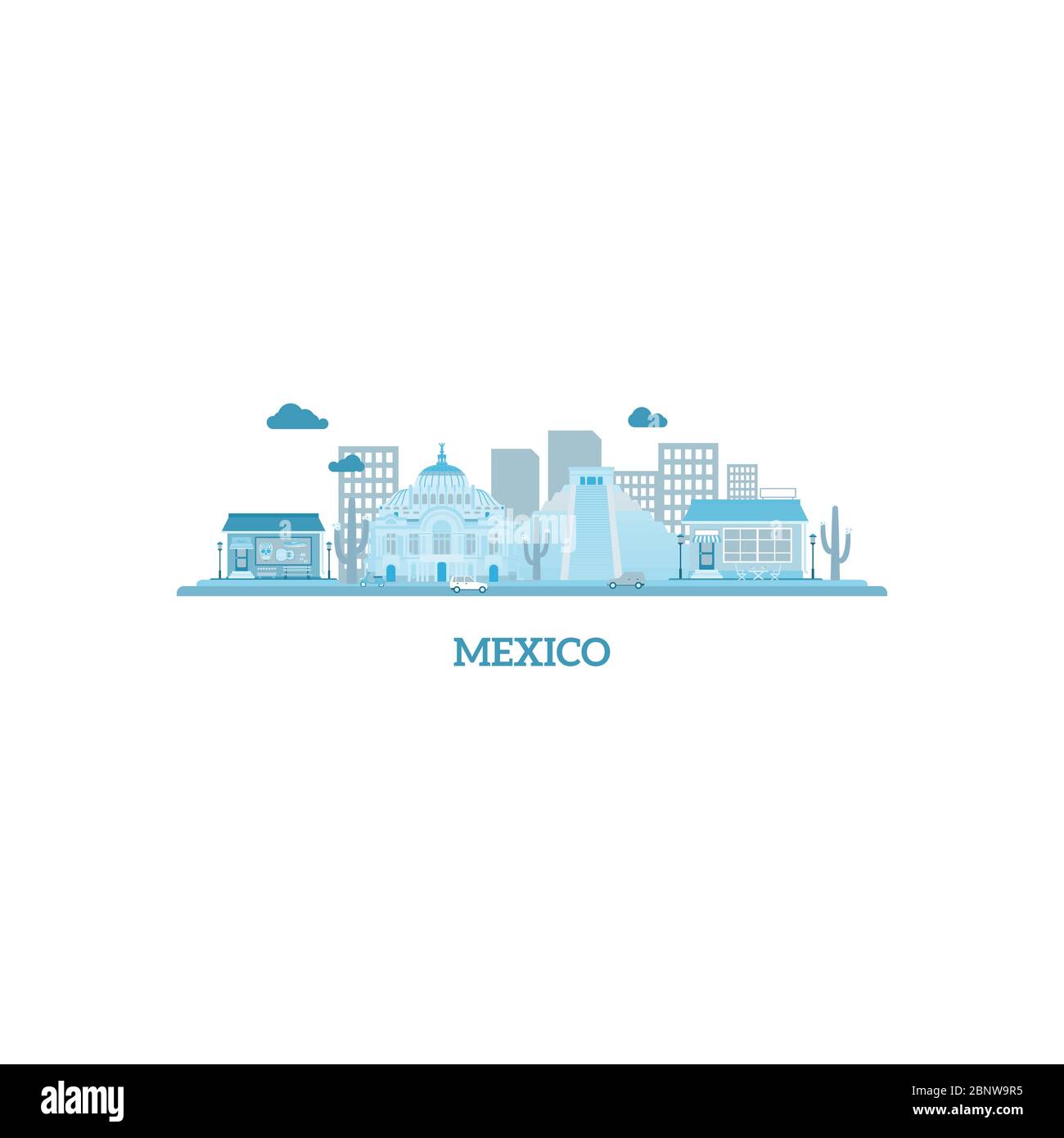 Mexico cityscape silhouette in blue colors. Vector illustration Stock ...