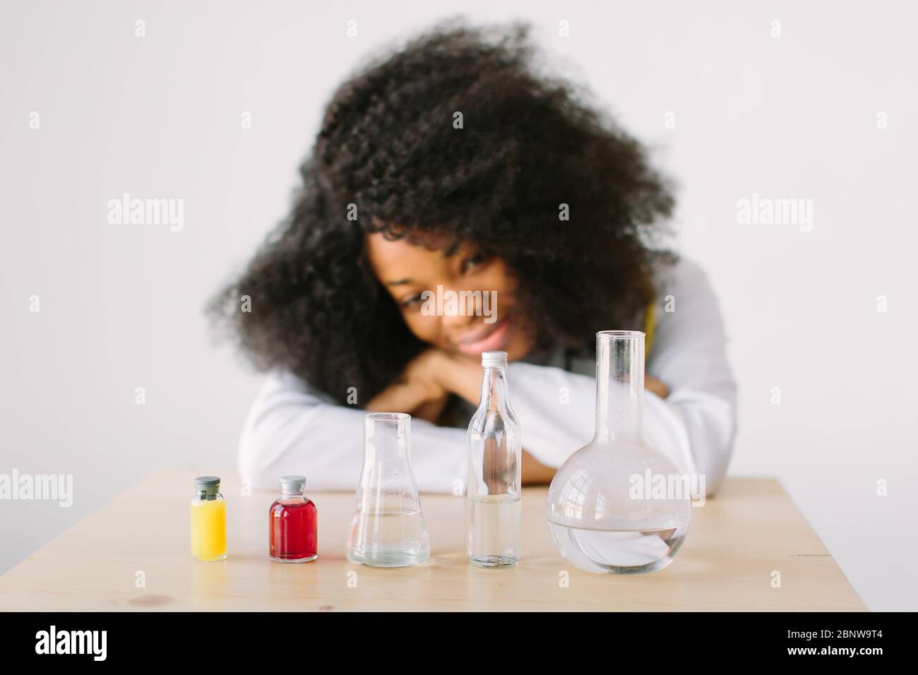 Laboratory work. Portrait of a young beautiful African American girl ...
