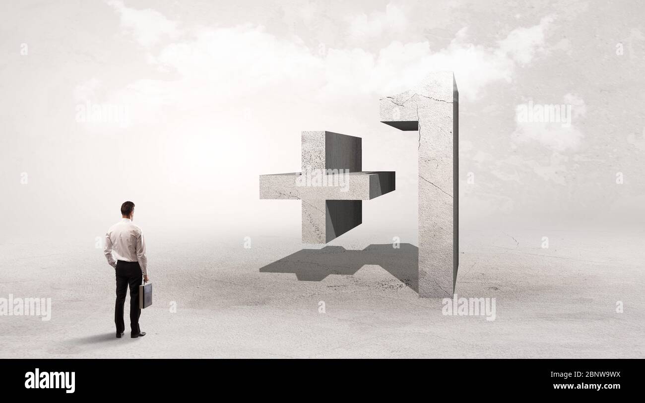 Rear view of a businessman standing in front of +1 abbreviation ...