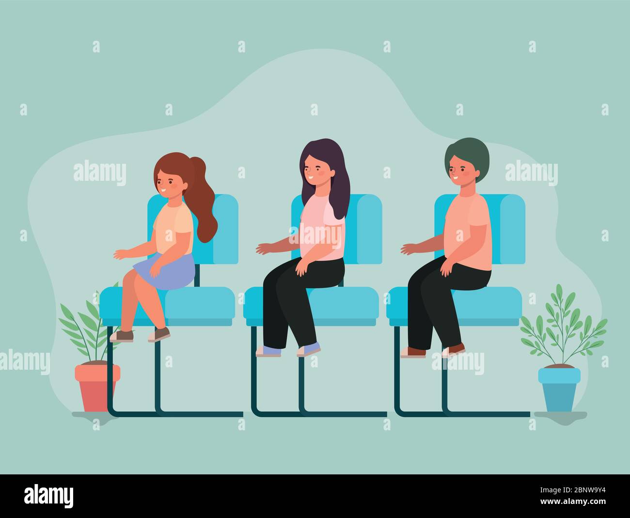 girls and boy cartoons sitting on seats vector design Stock Vector ...