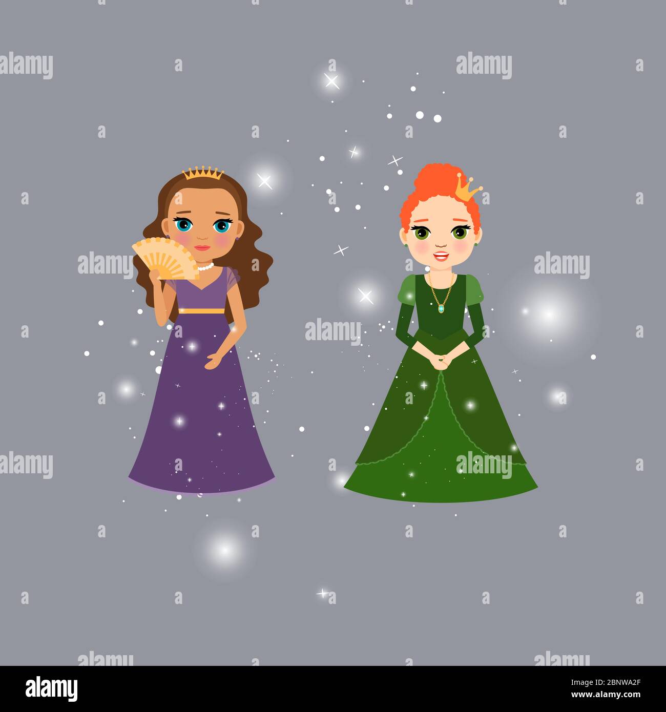 Beautiful princess characters with lights. Vector illustration Stock ...