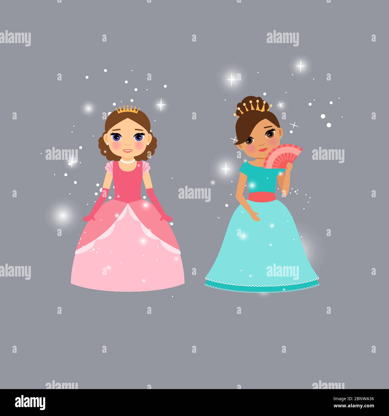 Beautiful princess characters with lights vector illustration Stock ...