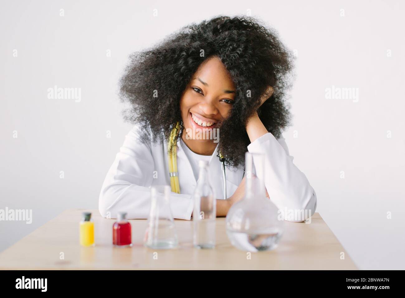 Female chemist in the laboratory of biological. Portrait of a young ...