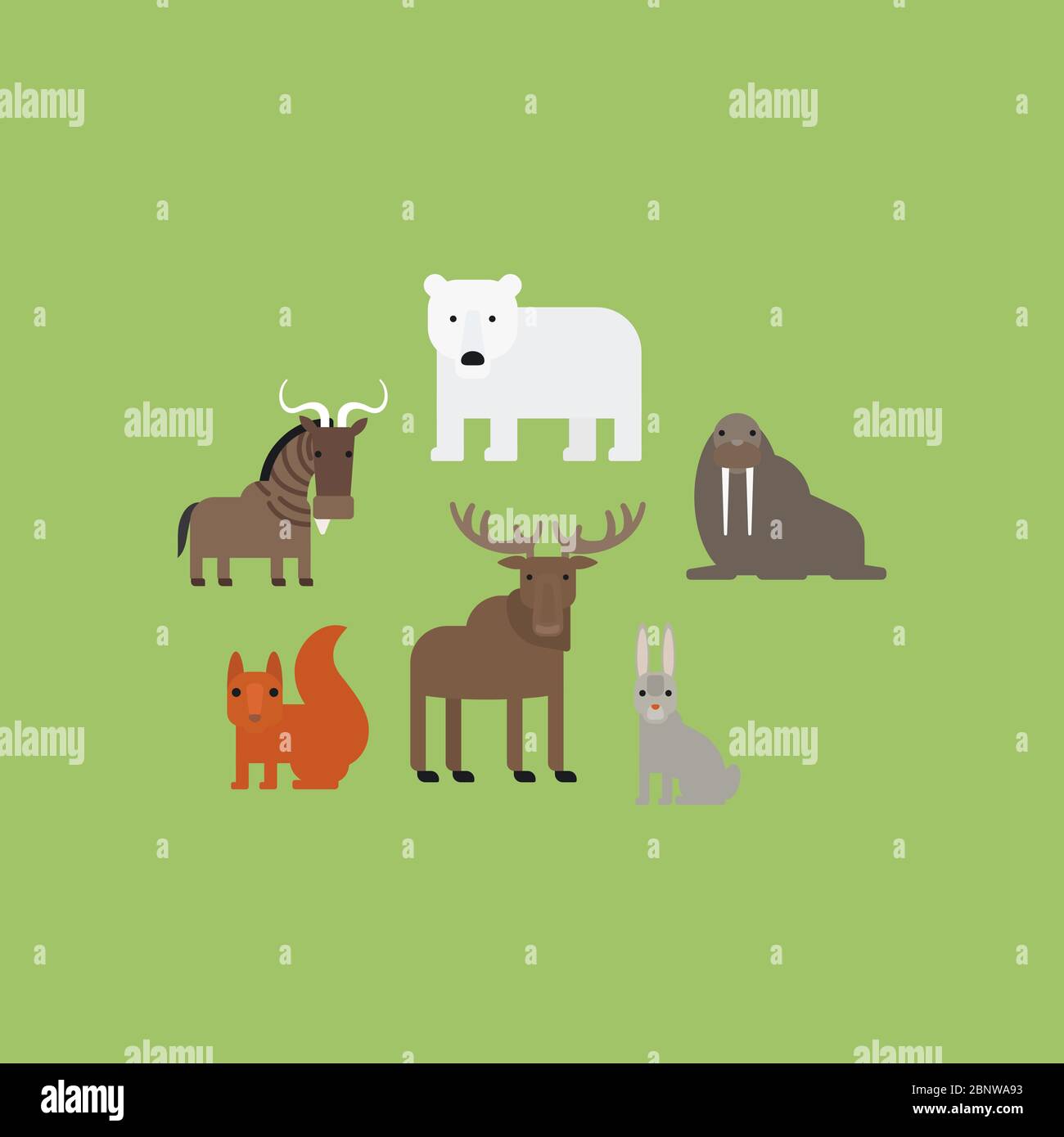 Different animals flat design icons set. Vector illustration Stock ...