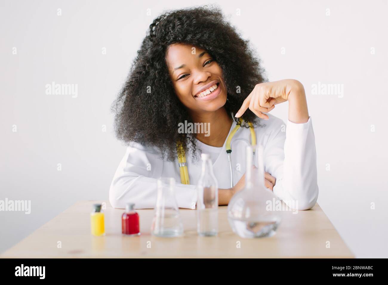 Female chemist in the laboratory of biological. Portrait of a young ...