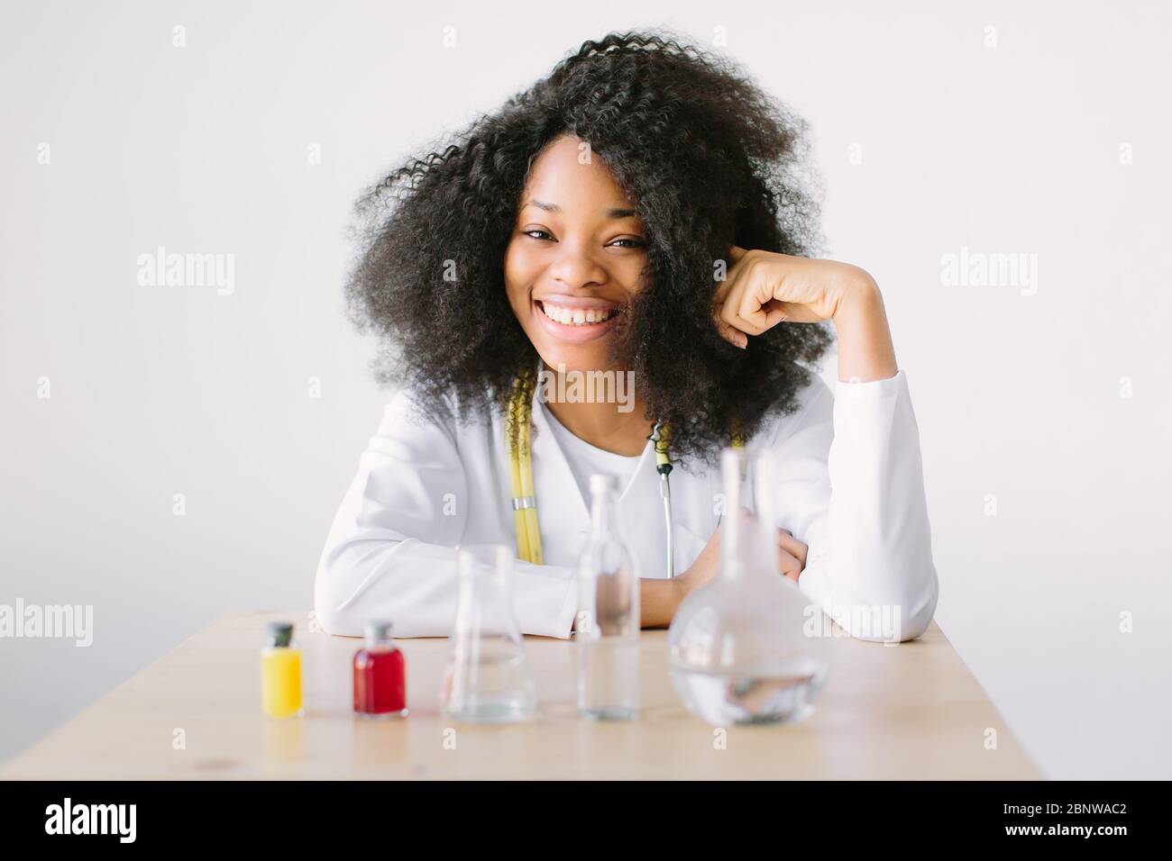 Female chemist in the laboratory of biological. Portrait of a young ...