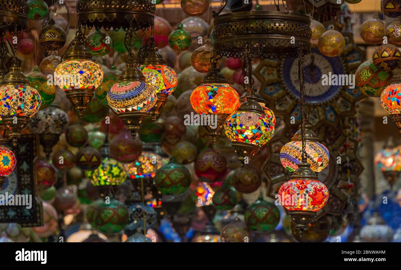 Beautiful Arabian lamps at ancient Mutrah Souq, in Muscat, Oman Stock ...