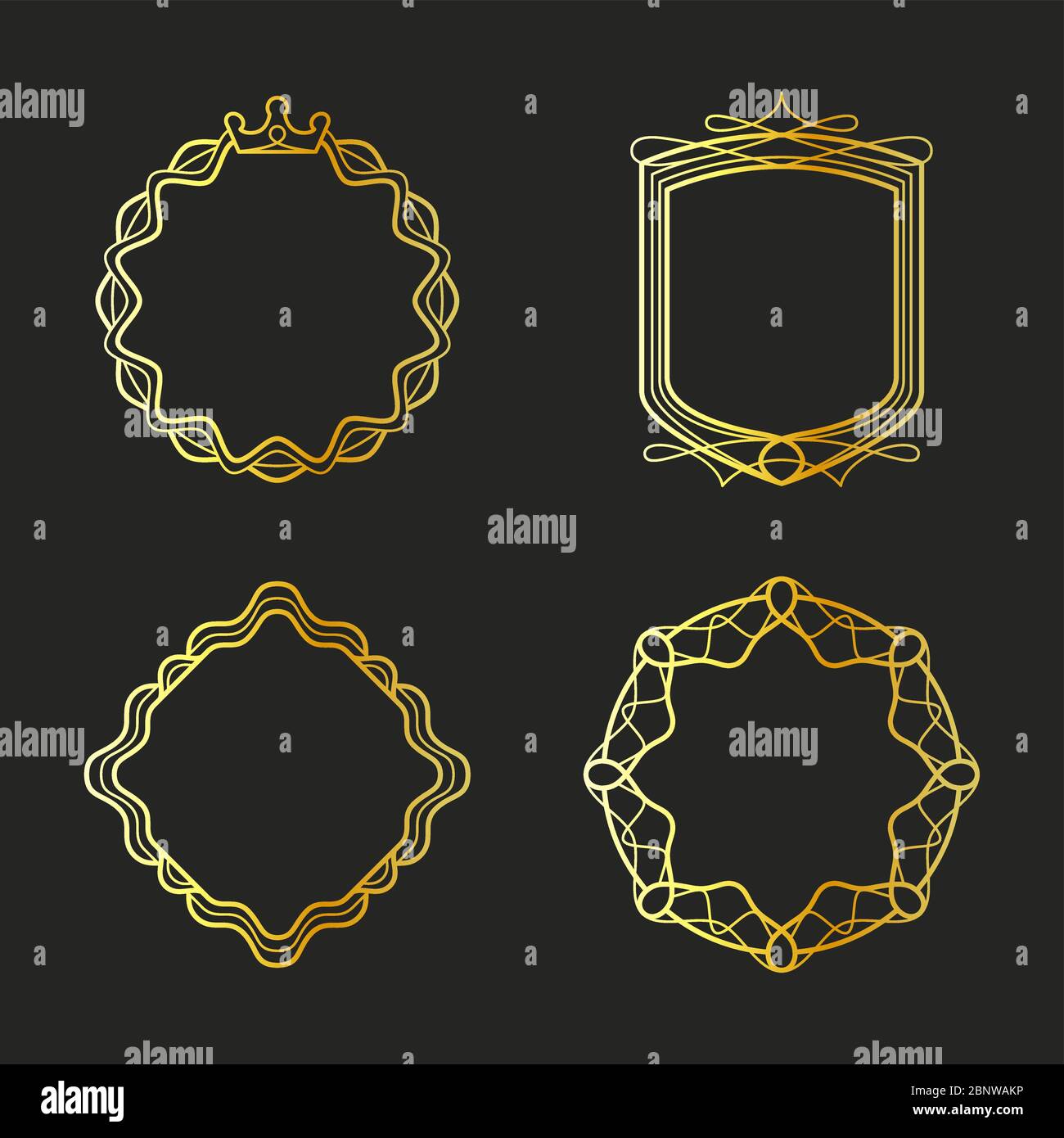 Golden emblems and badges frames set. Vector illustration Stock Vector ...