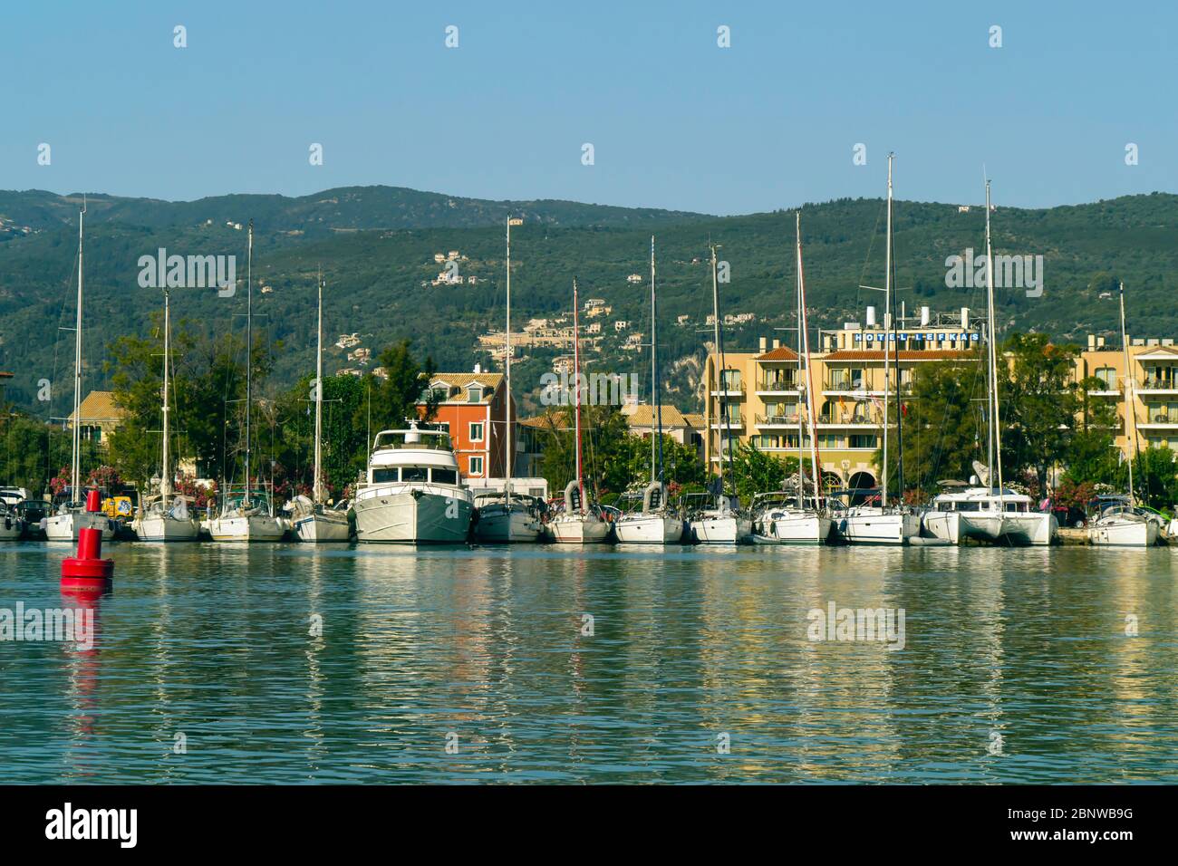 The town quay at Lefkas is a popular stop for yachts,motorboats and ...