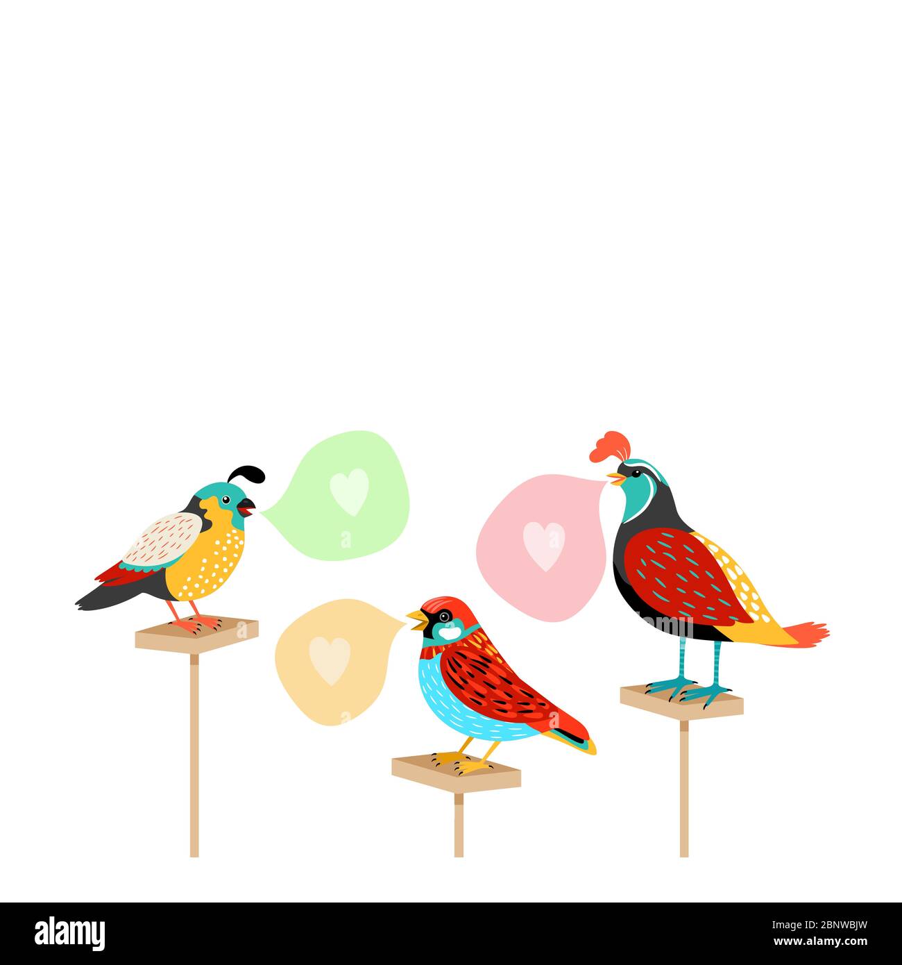 Song birds with speech bubbles and hearts. Vector illustration Stock ...