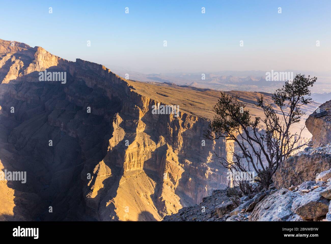 View of the grand canyon of middle east at the Jebel Shams mountain in ...