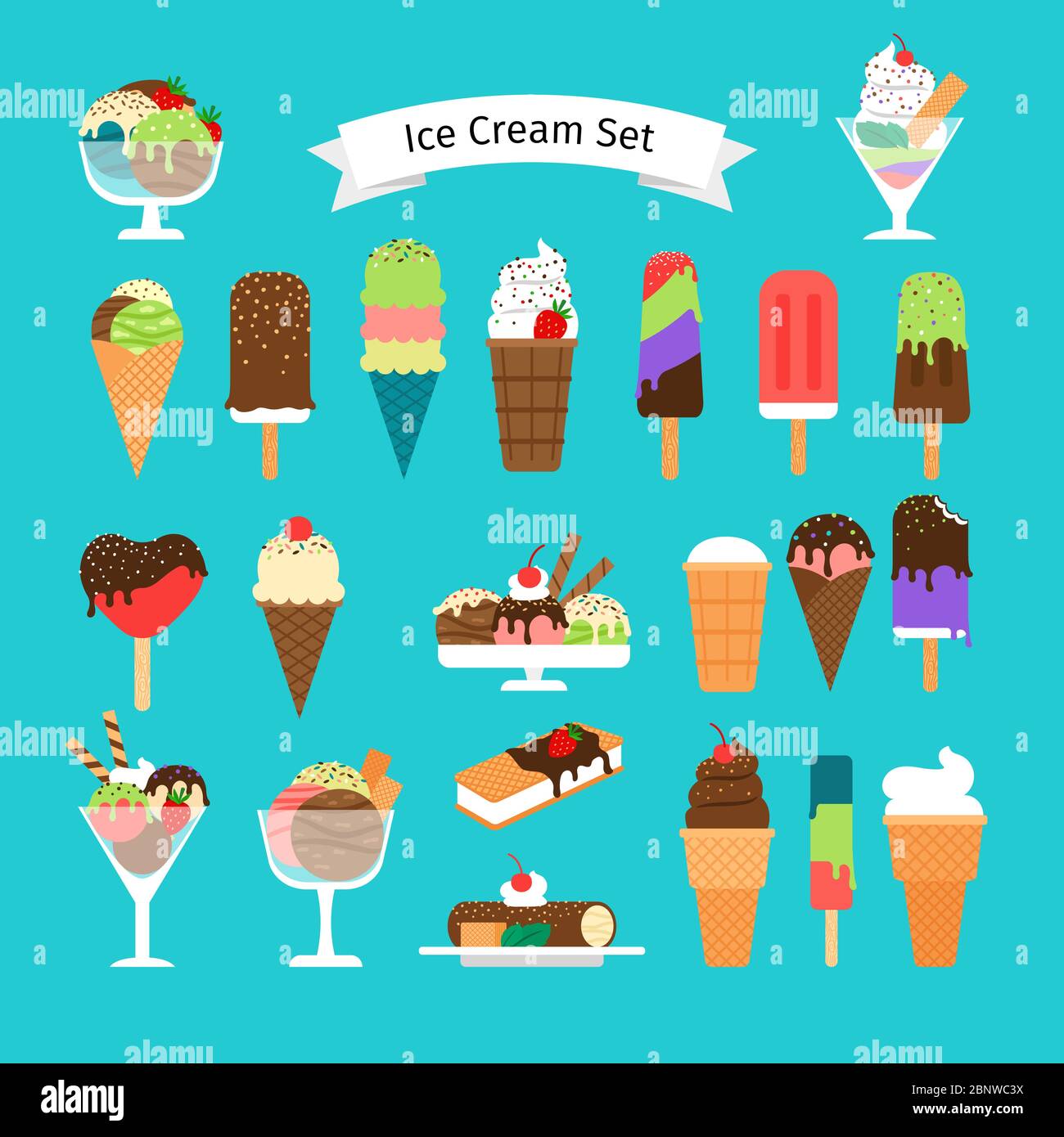Ice cream icons. Icecream cone and ice snacks isolated vector ...