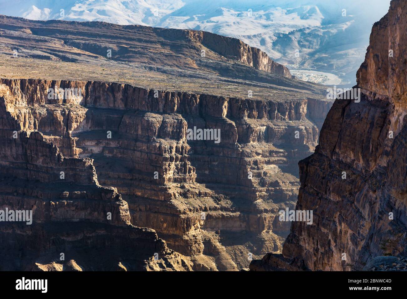 View of the grand canyon of middle east at the Jebel Shams mountain in ...