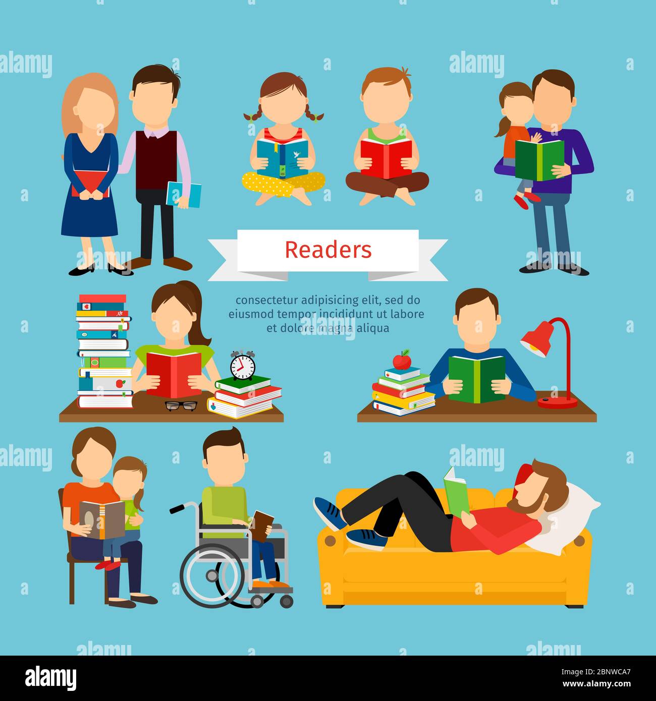 Group of men with books. People characters reading book or magazines ...