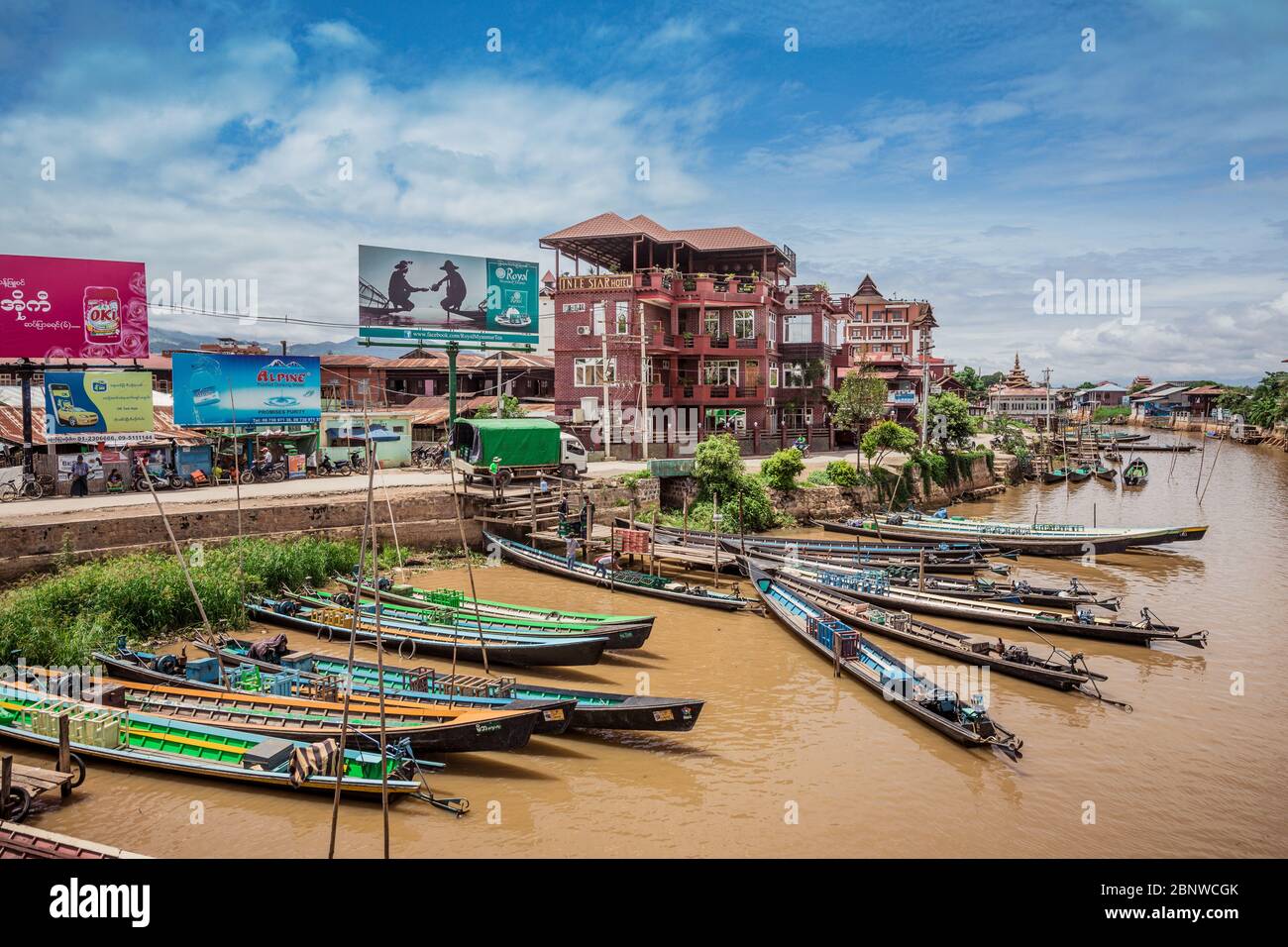 Canton de Nyaungshwe, Myanmar. July 31, 2019: Inle Boat Station in Inle ...