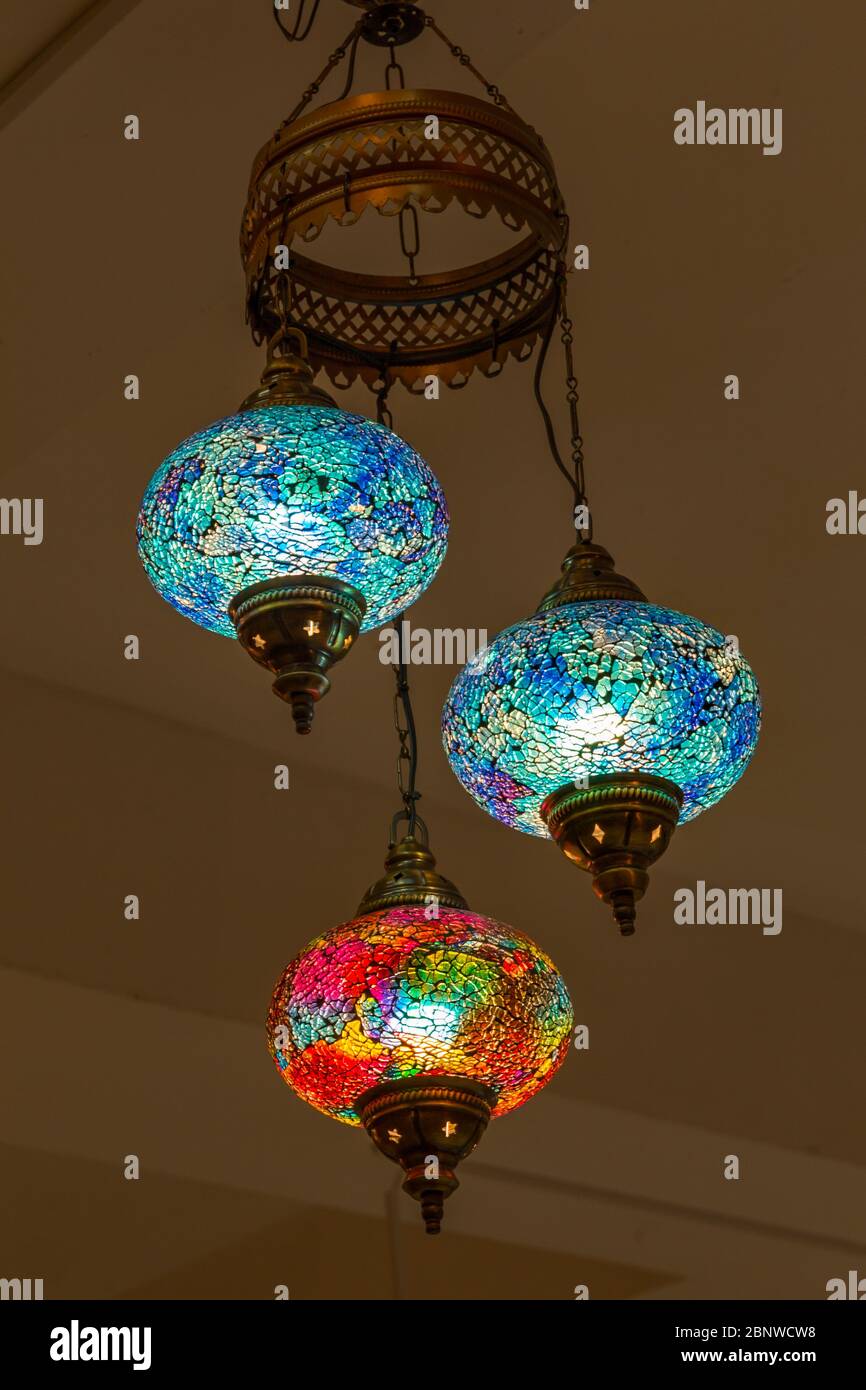 Beautiful Arabian lamps at ancient souk of Nizwa, in Oman Stock Photo ...