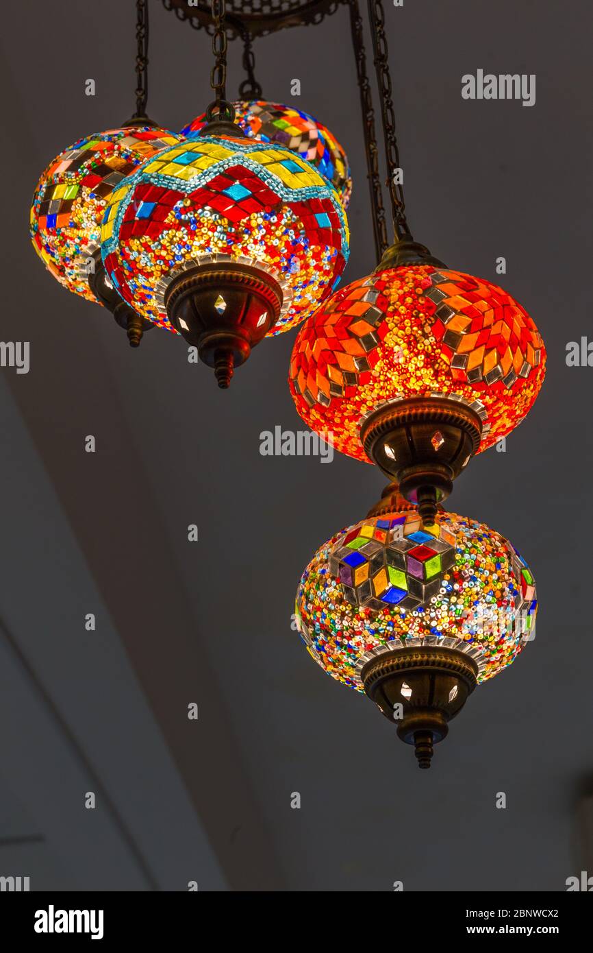 Beautiful Arabian lamps at ancient souk of Nizwa, in Oman Stock Photo ...