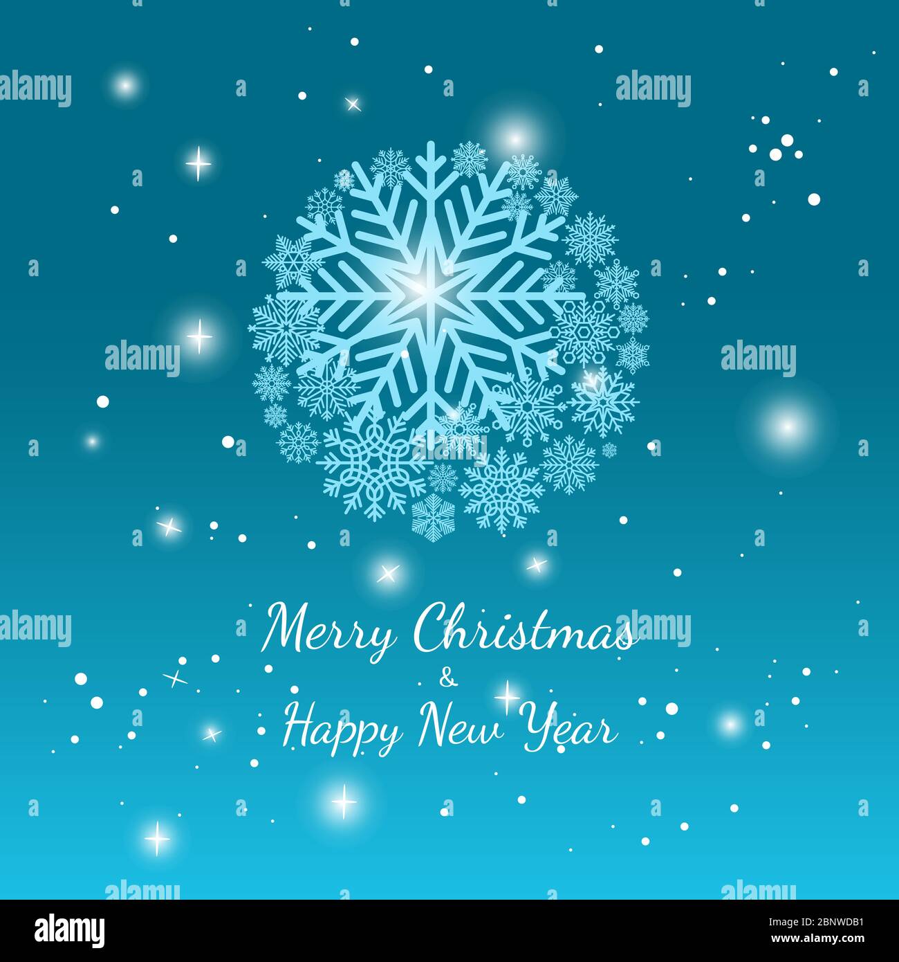 Blue winter snowflake background with vector snowflakes and stars Stock ...