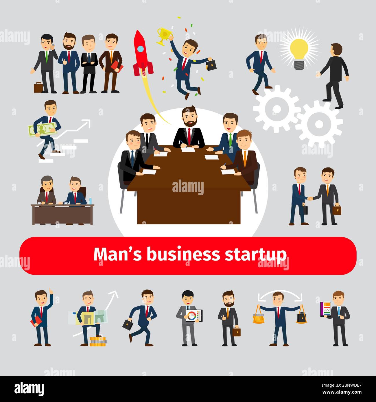 Flat startup concept with business people. Team creative activity ...