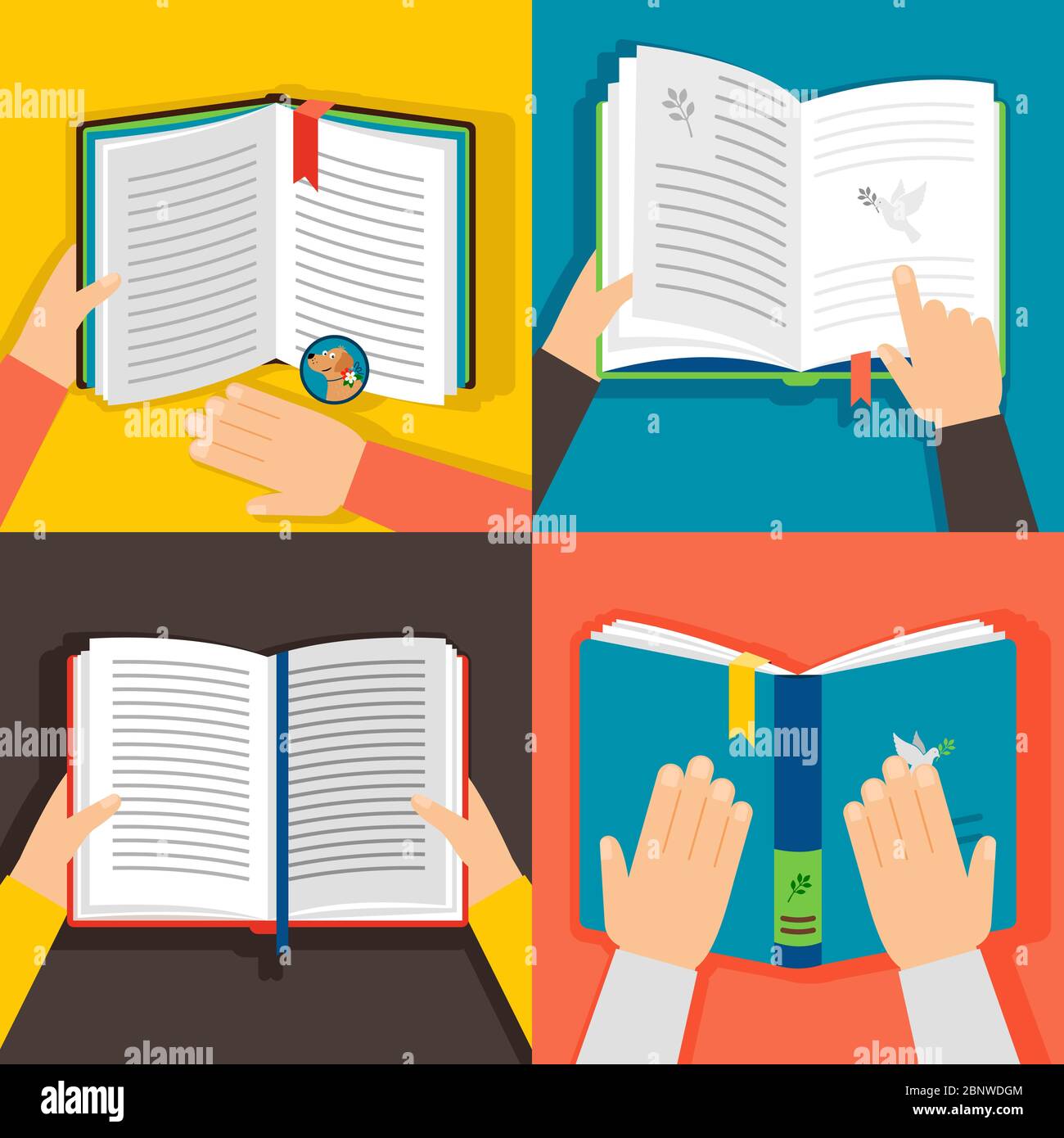Hands holding books. Vintage paper book library vector illustration ...