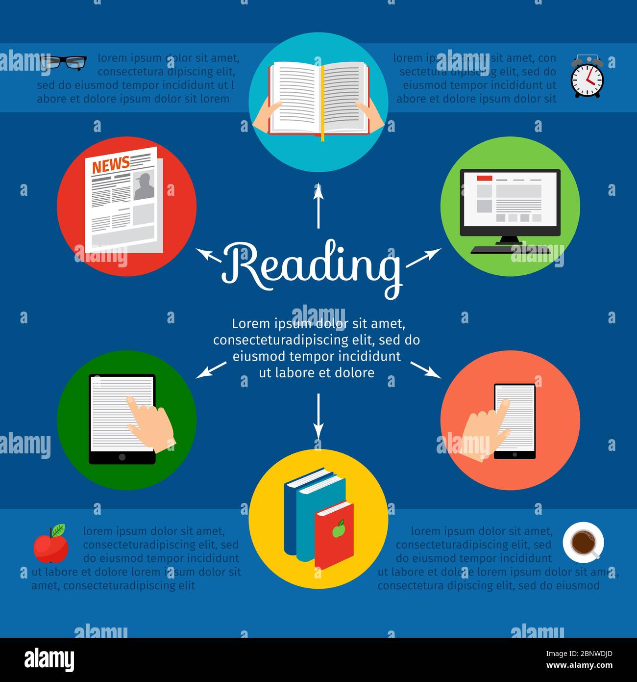 Book open glasses coffee Stock Vector Images - Alamy