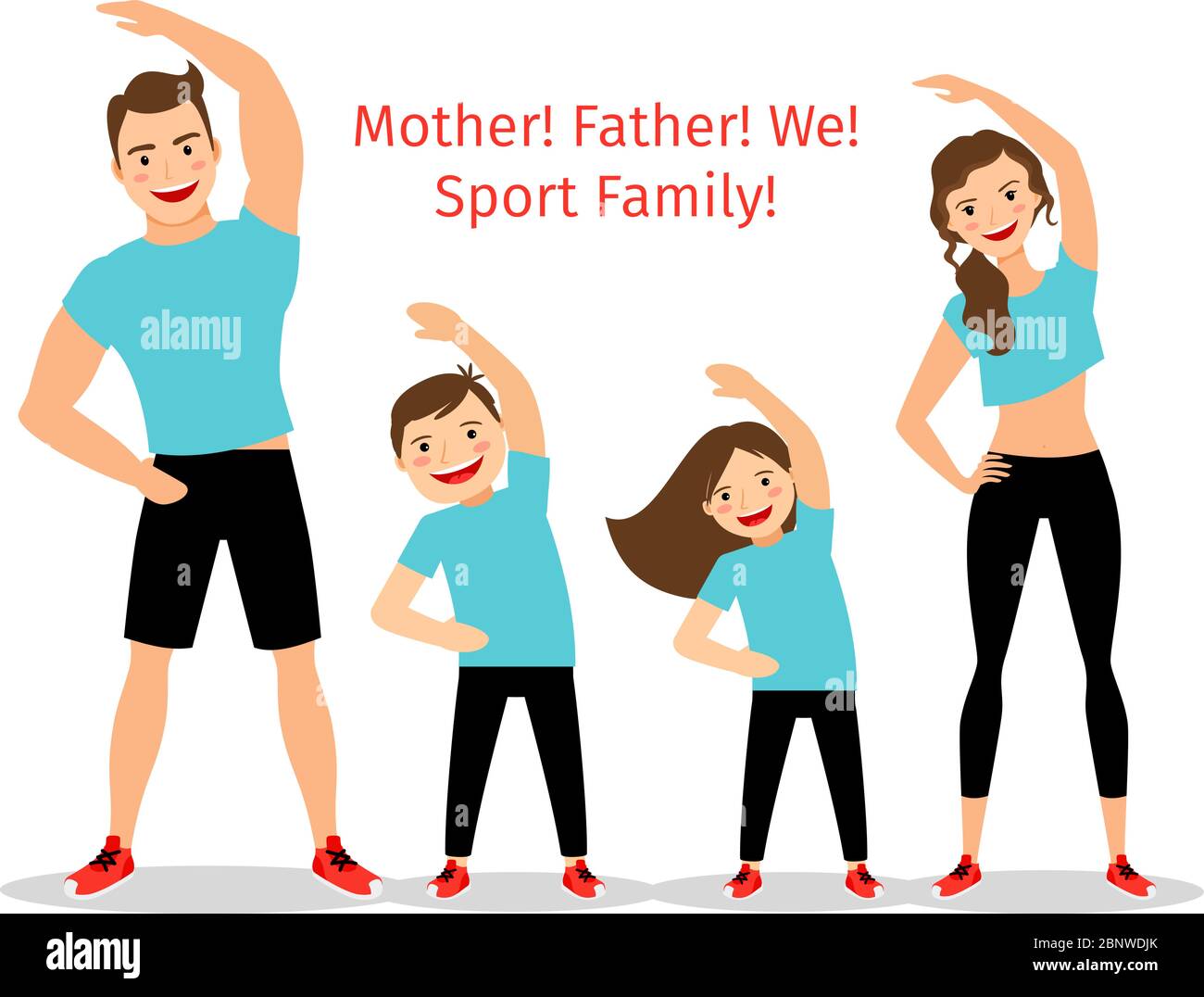 Active family vector illustration. Sport lifestyle parents and children ...